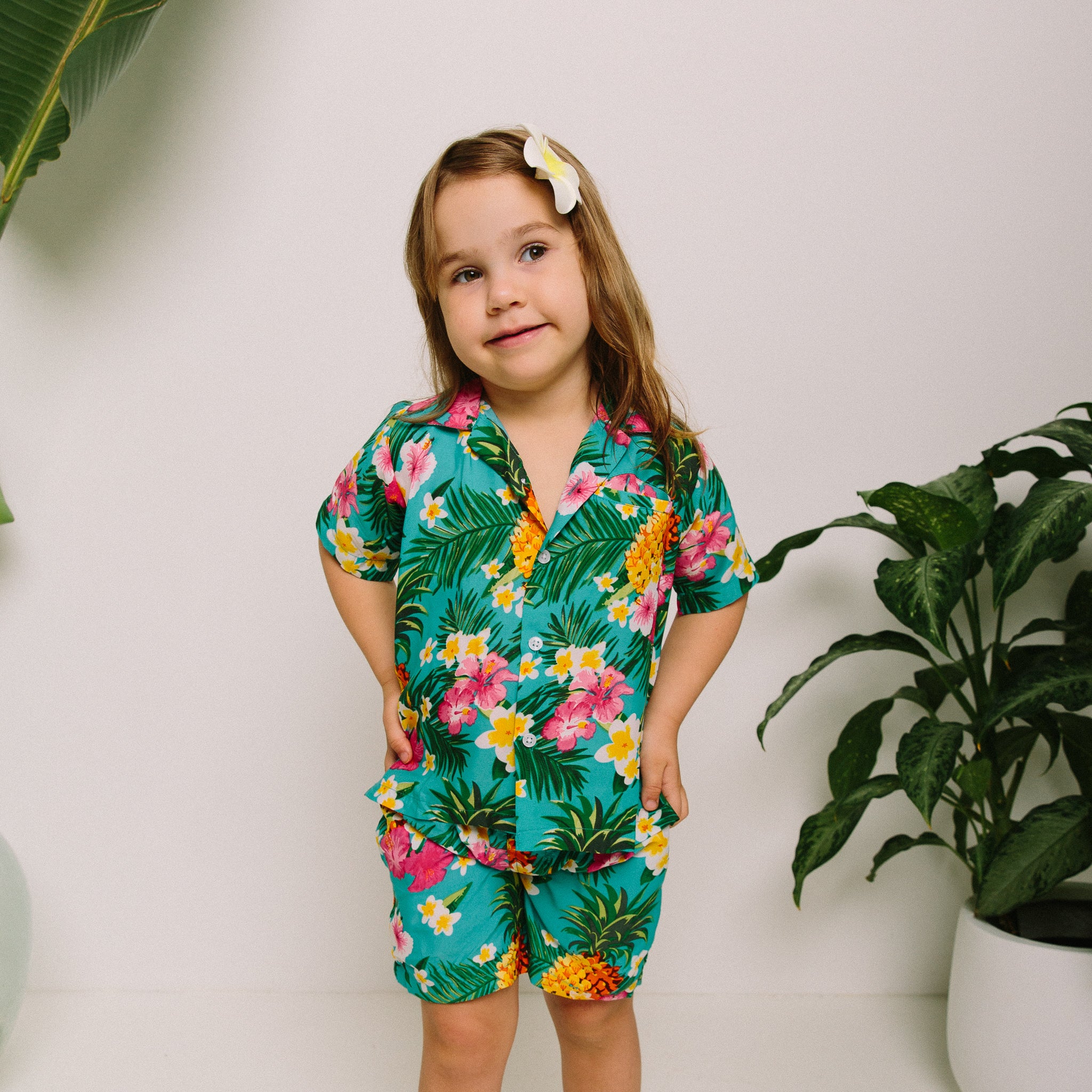 Aloha Turquoise Kids Hawaiian Shirt & Shorts Set | Tropicool Clothing ...